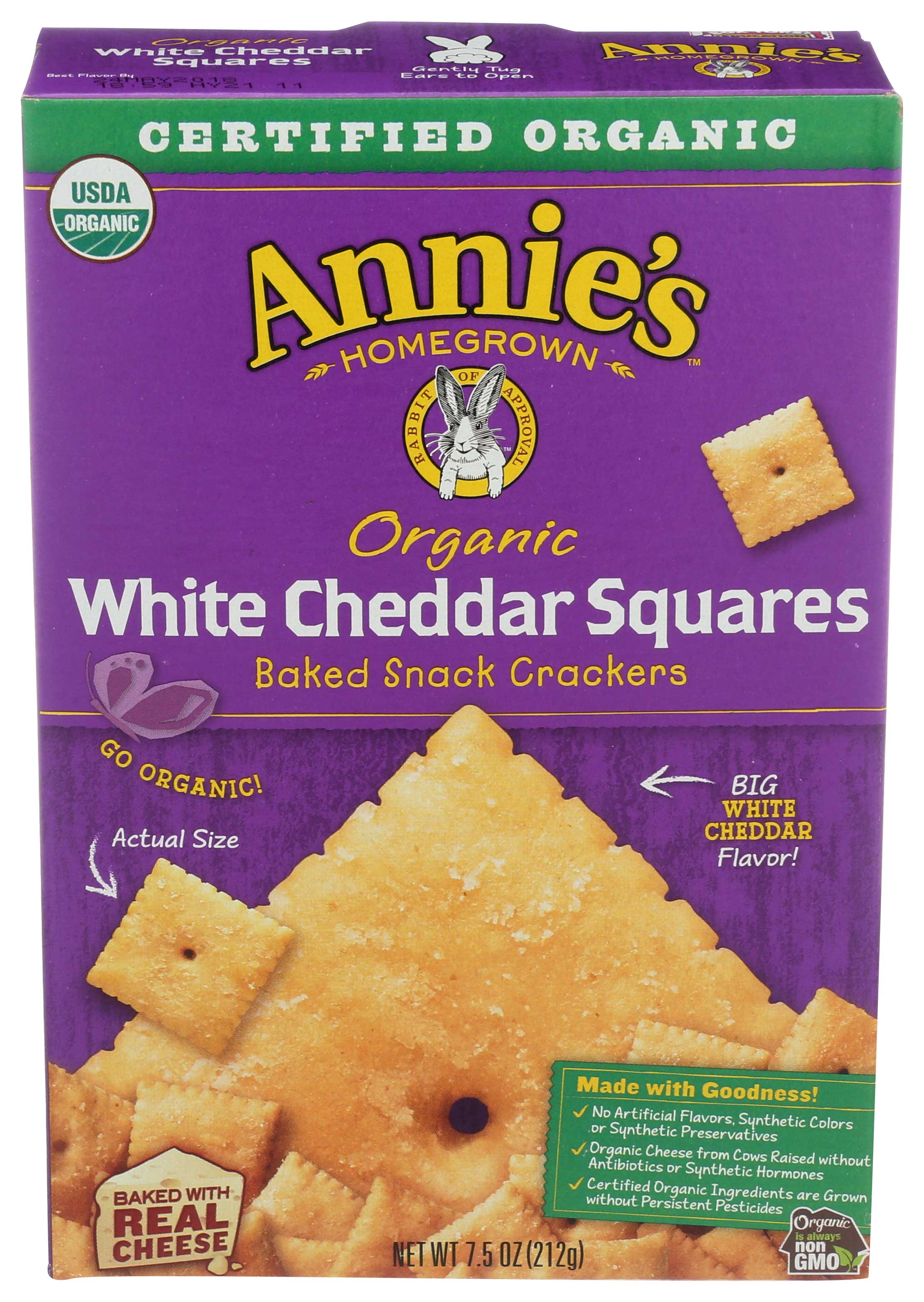 Annies Homegrown Organic White Cheddar Squares Cracker, 7.5 Ounce -- 12 ...