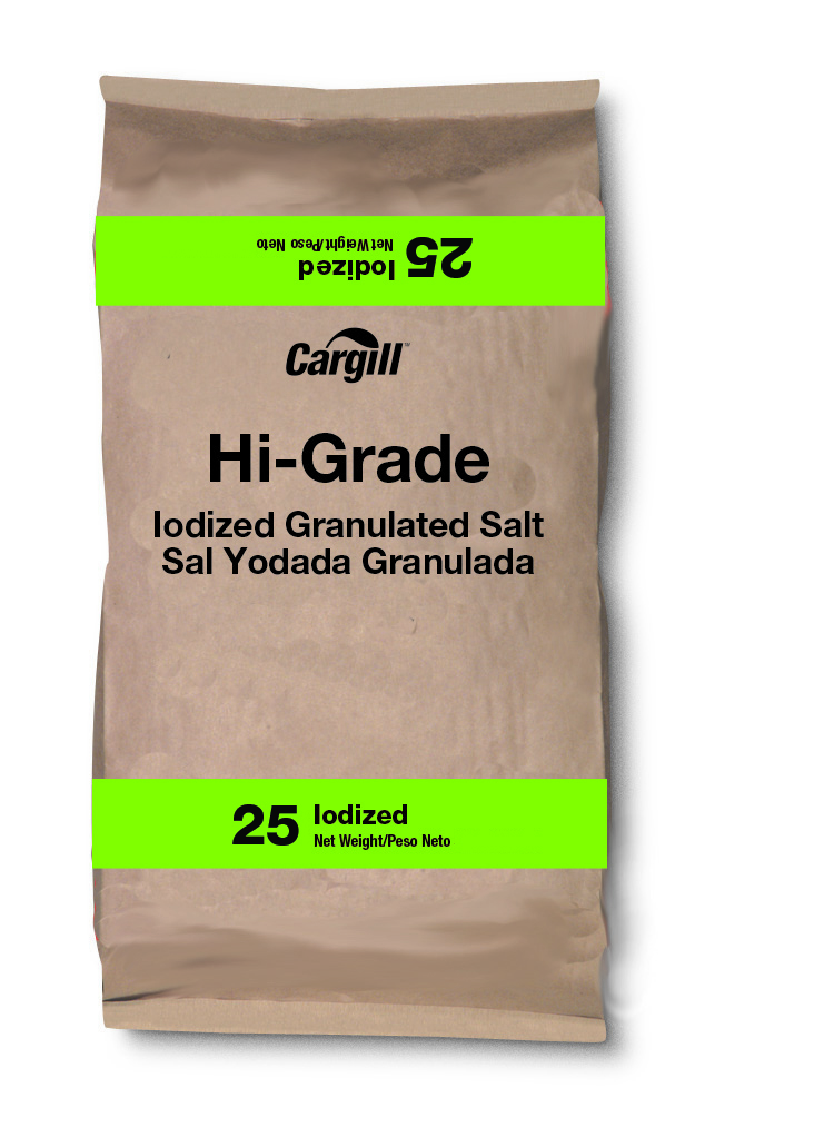 Cargill Diamond Crystal Iodized Hi Grade Evaporated Salt 25 Pound.