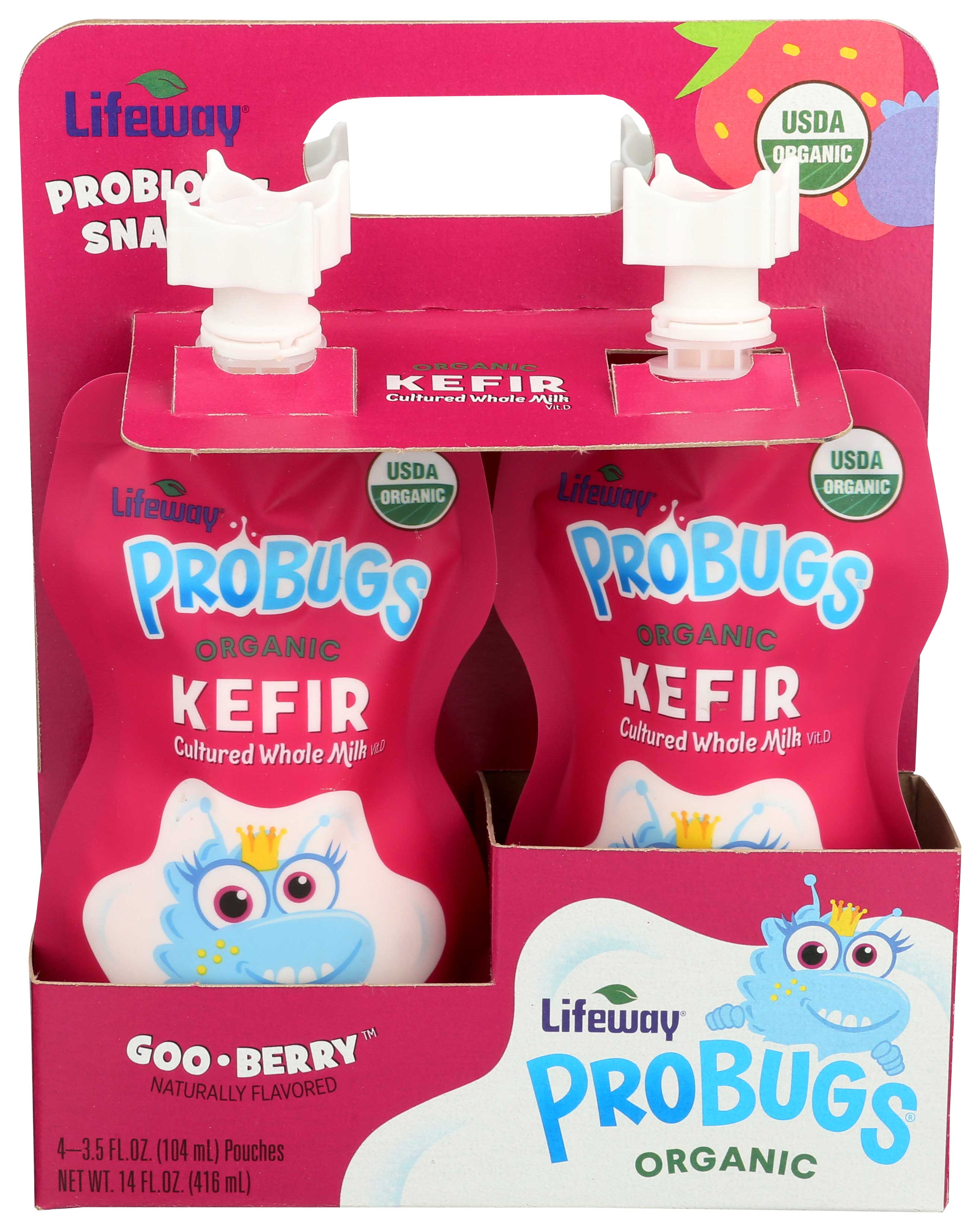 Lifeway Organic Goo Berry Probugs Whole Milk Kefir, 3.5 Fluid Ounce - 4 ...