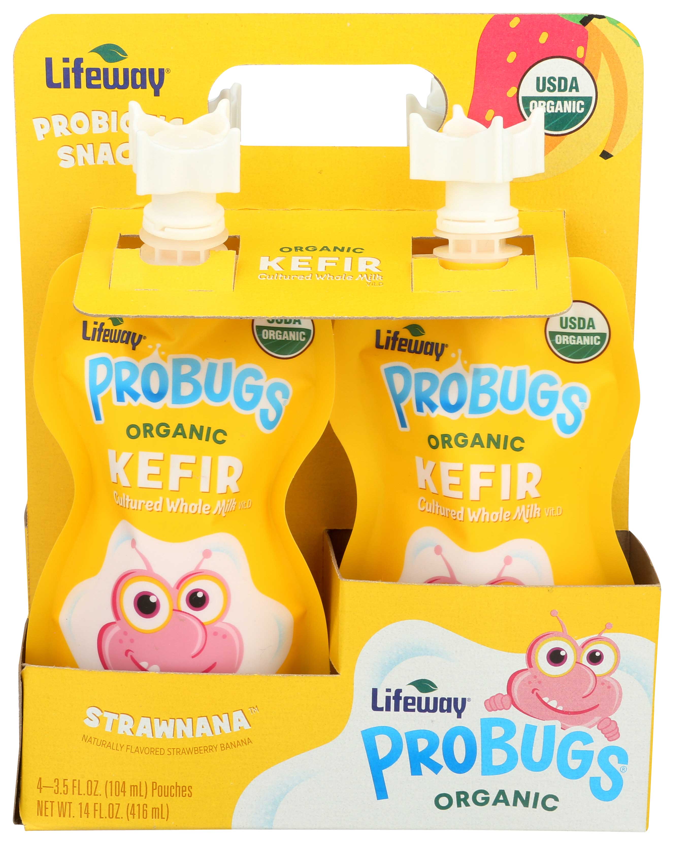 Lifeway Strawnana Organic Probugs Whole Milk Kefir, 3.5 Fluid Ounce - 4 ...