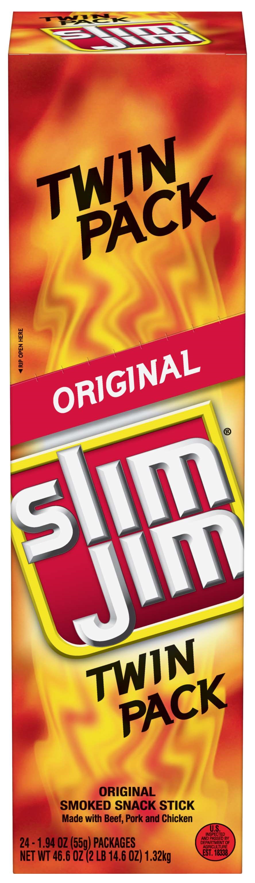 Slim Jim Original Giant Twin Pack Meat Snack Stick - 24 count per box ...