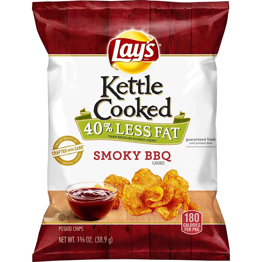 Lay's Kettle Cooked Less Fat Smoky BBQ Potato Chips, 1.375 Ounce -- 64 ...