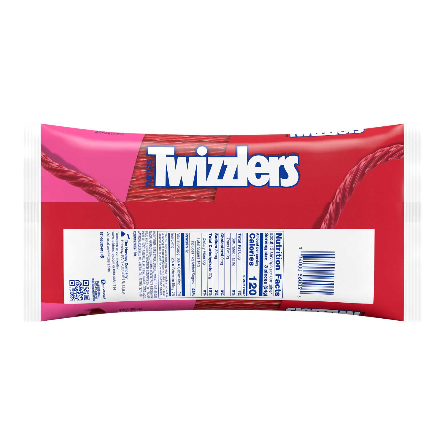 Twizzlers Pull N Peel Cherry Flavor Twist Candy, Laydown Bag, 16 Ounce ...