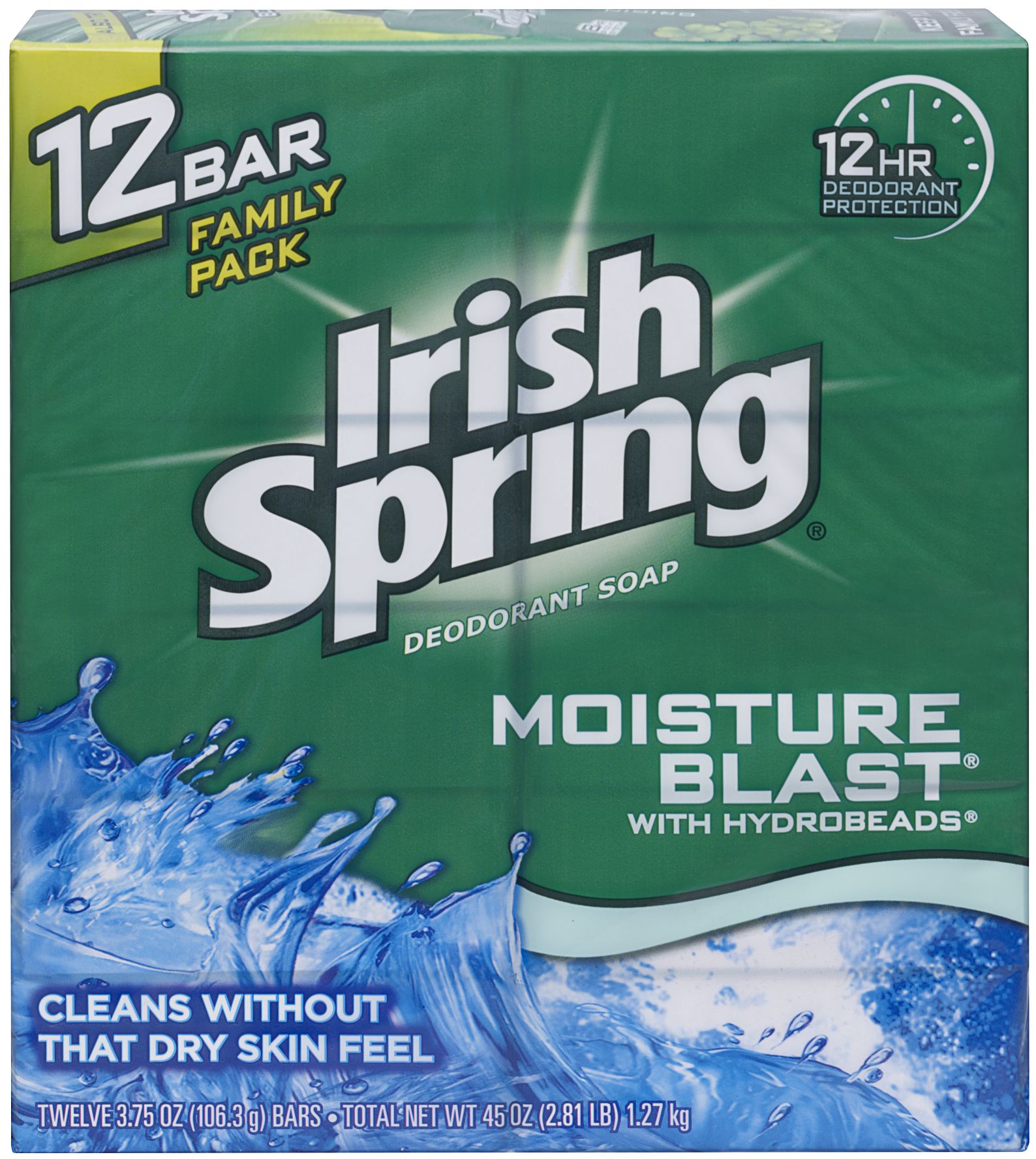 Irish Spring Moisture Blast Bar Soap, 12 count per pack -- 6 per case