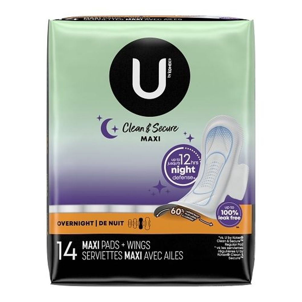 U By Kotex Premium Maxi Overnight Wing Pad, 14 count -- 8 per case