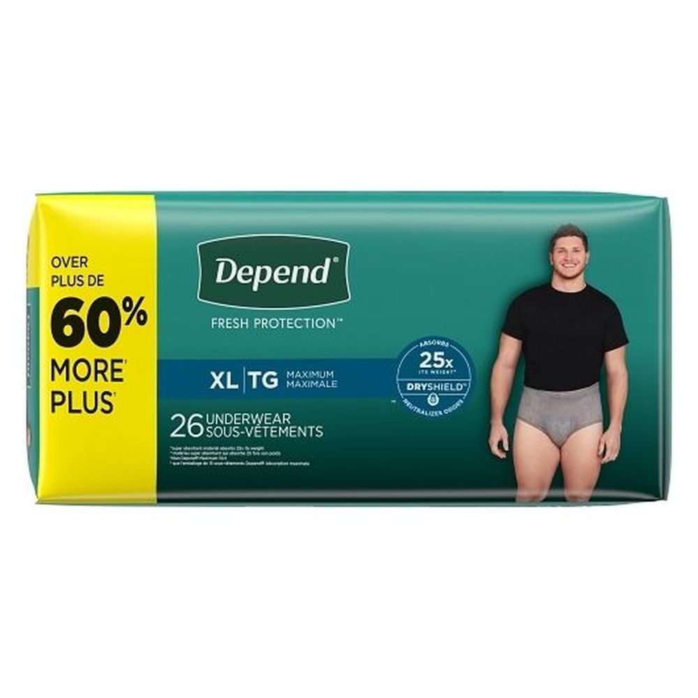 Depend Extra Large Maximum Absorbency Underwear for Male, 26 count -- 2 ...