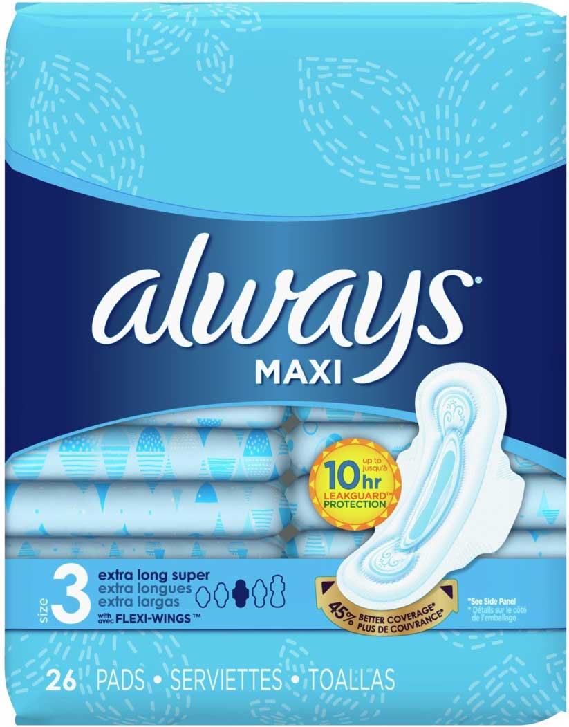 Always Extra Long Super Maxi Pad with Flexi Wings, 26 count -- 6 per case