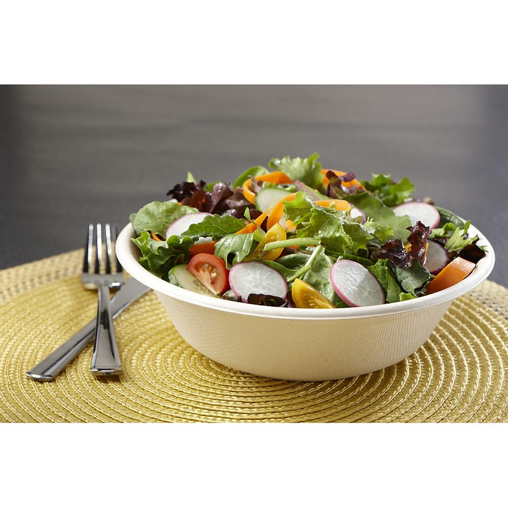 Sabert Splash Guard Natural Sugarcane Bagasse Bowl, 32 Ounce Capacity ...