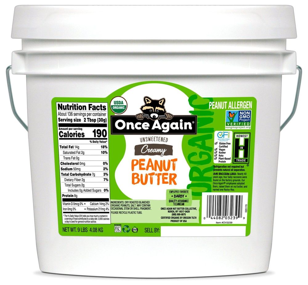 Once Again Nut Butter Organic Creamy Salted Peanut Butter, 9 Pound