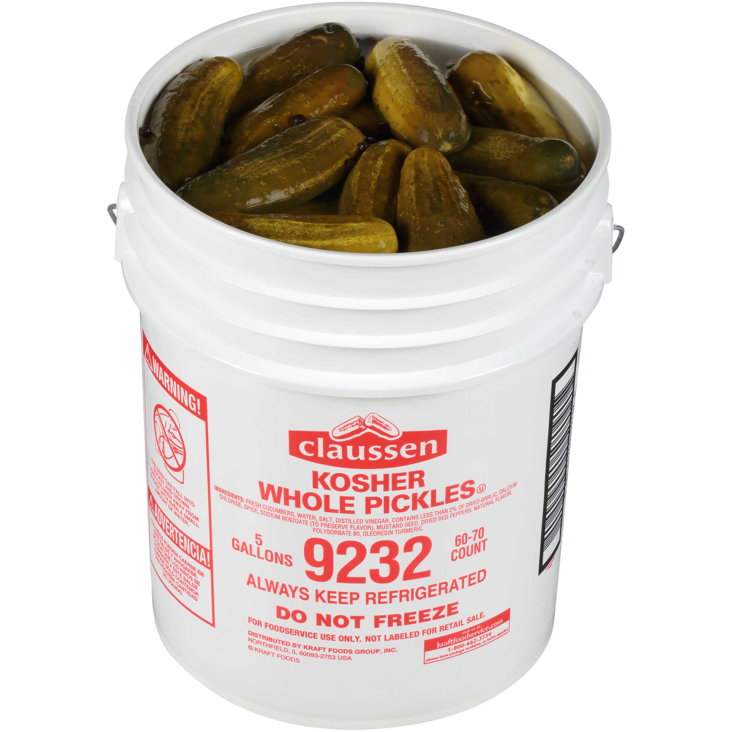 Claussen Whole Dill Pickle, 5 gallon, 60 - 70 Count