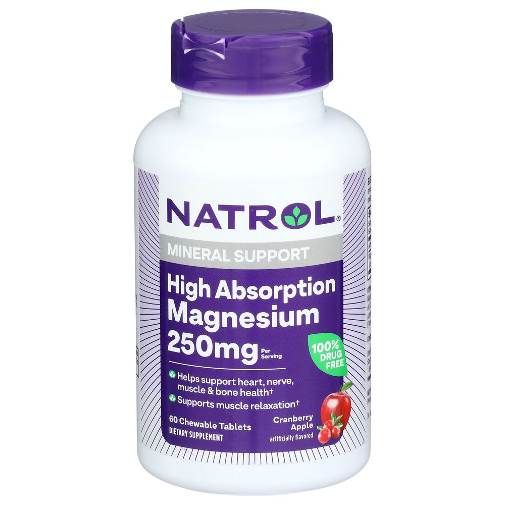 Natrol High Absorption 250 mg Magnesium Mineral Support Cranberry ...