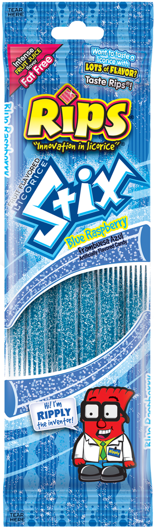 Rips Stix Blue Raspberry Candy, 1.76 Ounce -- 192 per case.