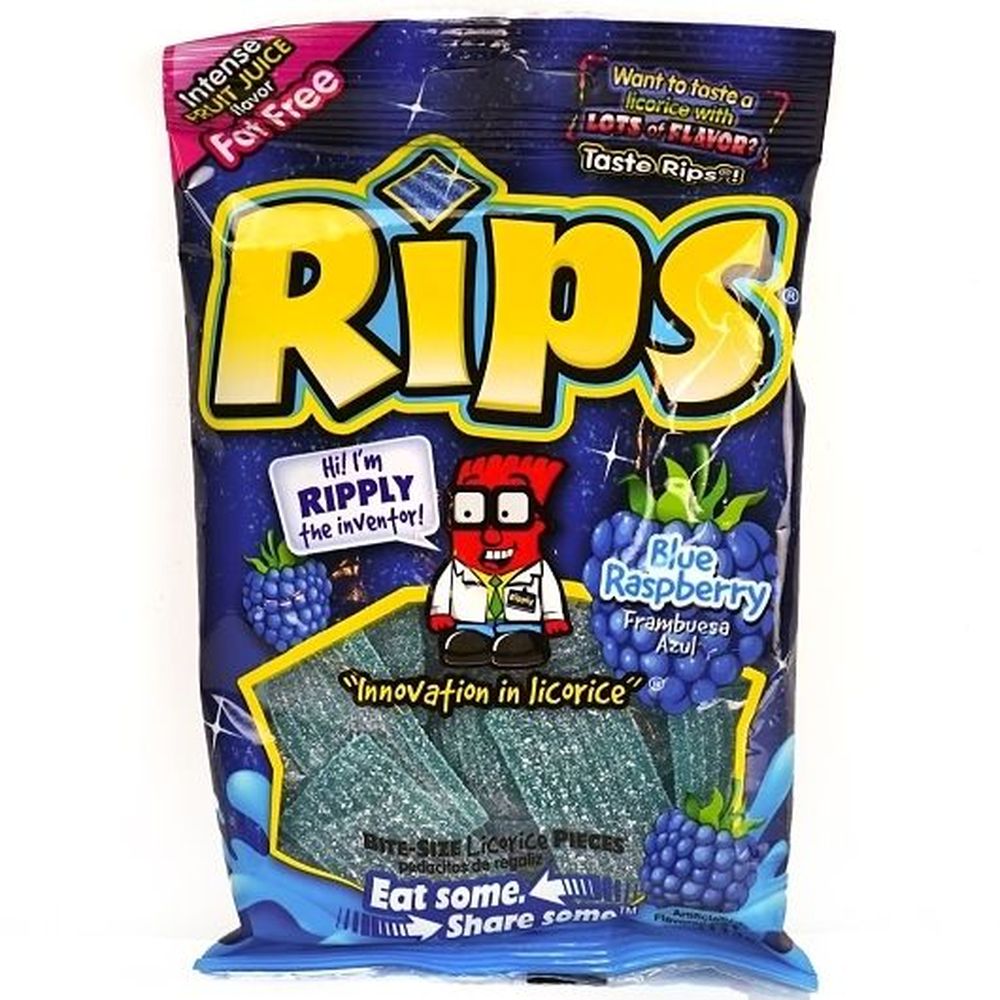 Rips Blue Raspberry Bite-Size Licorice - Peg Bag, 4 Ounce - 12 per case