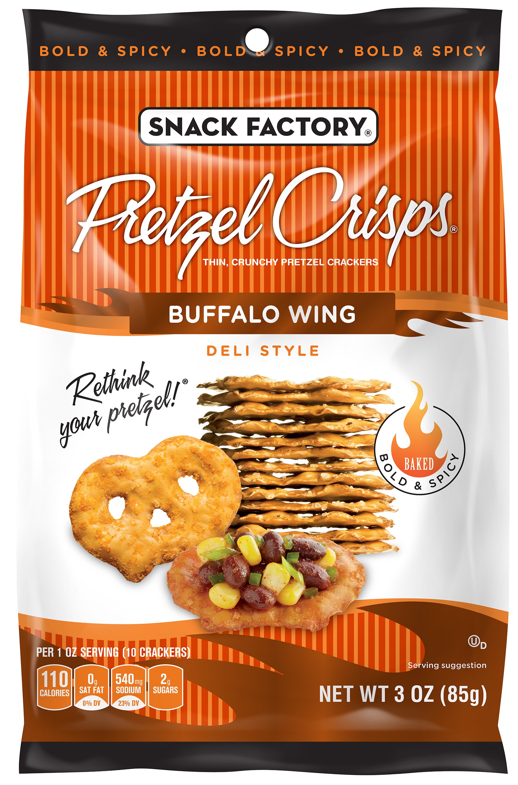 Pretzel Crisps Buffalo Wing Chips, 3 Ounce -- 8 per case.