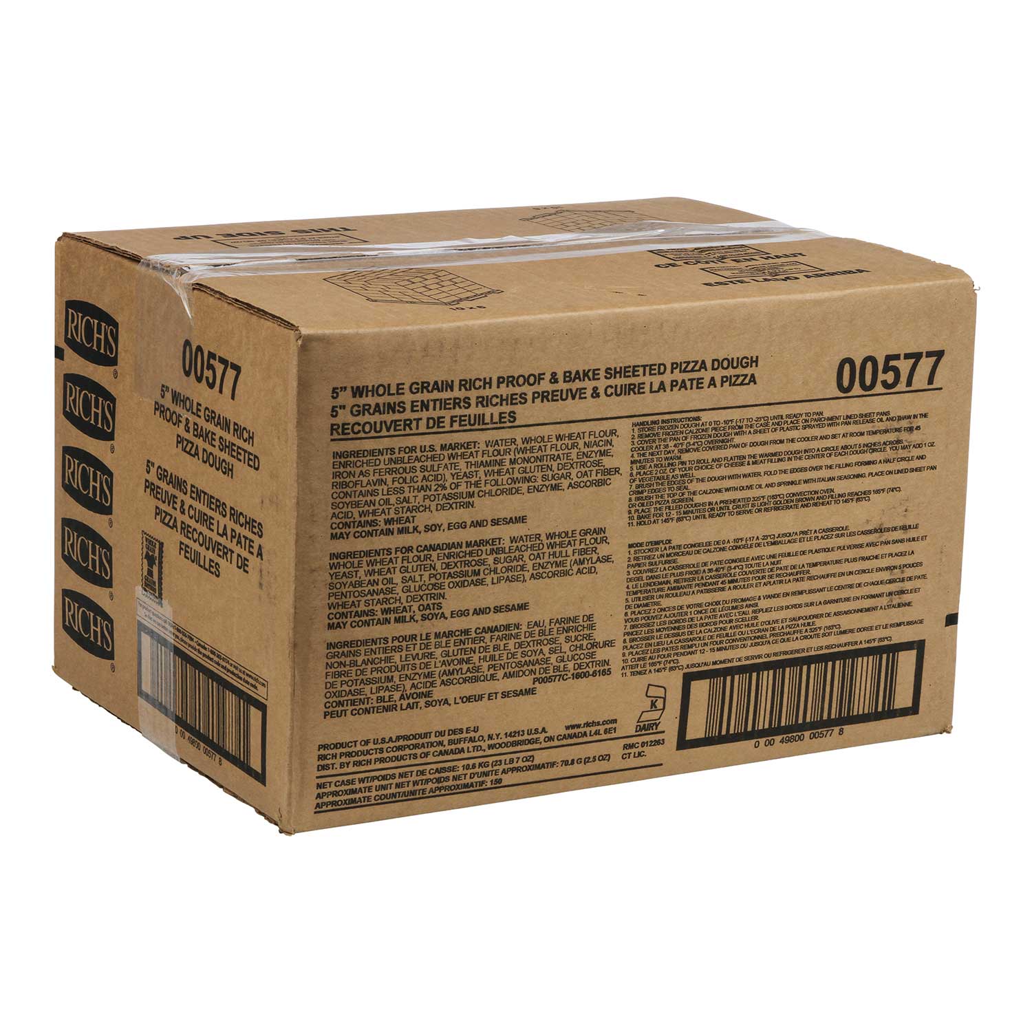 Rich's Whole Grain Sheeted Pizza Dough, 2.5 Ounce -- 150 per case
