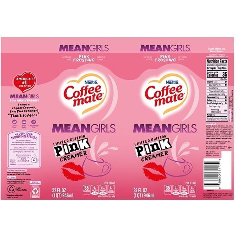 Coffee Mate Mean Girls Pink Liquid Creamer, 32 Fluid Ounce - 6 per case