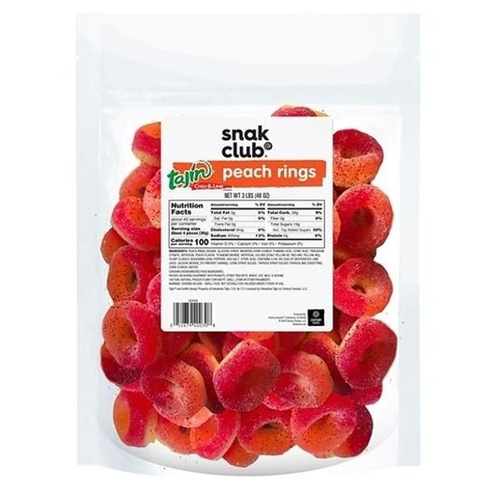 Snak Club Tajin Peach Gummy Rings, 48 Ounce -- 2 per case