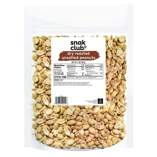 Snak Club Dry Roasted Unsalted Peanuts - Bulk, 32 Ounce -- 3 per case