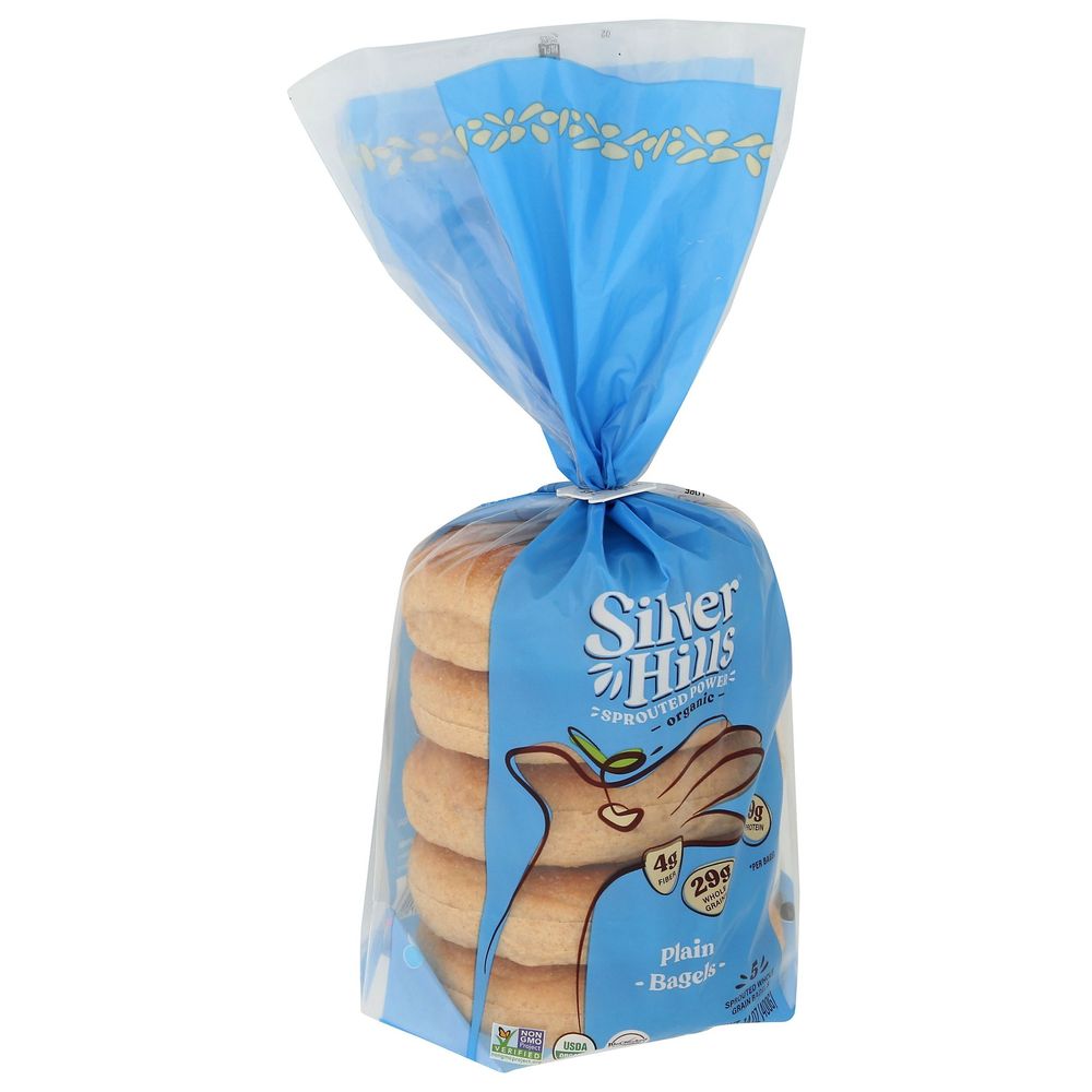 Silver Hills Organic Plain Sprouted Power Whole Grain Bagels, 14 Ounce ...