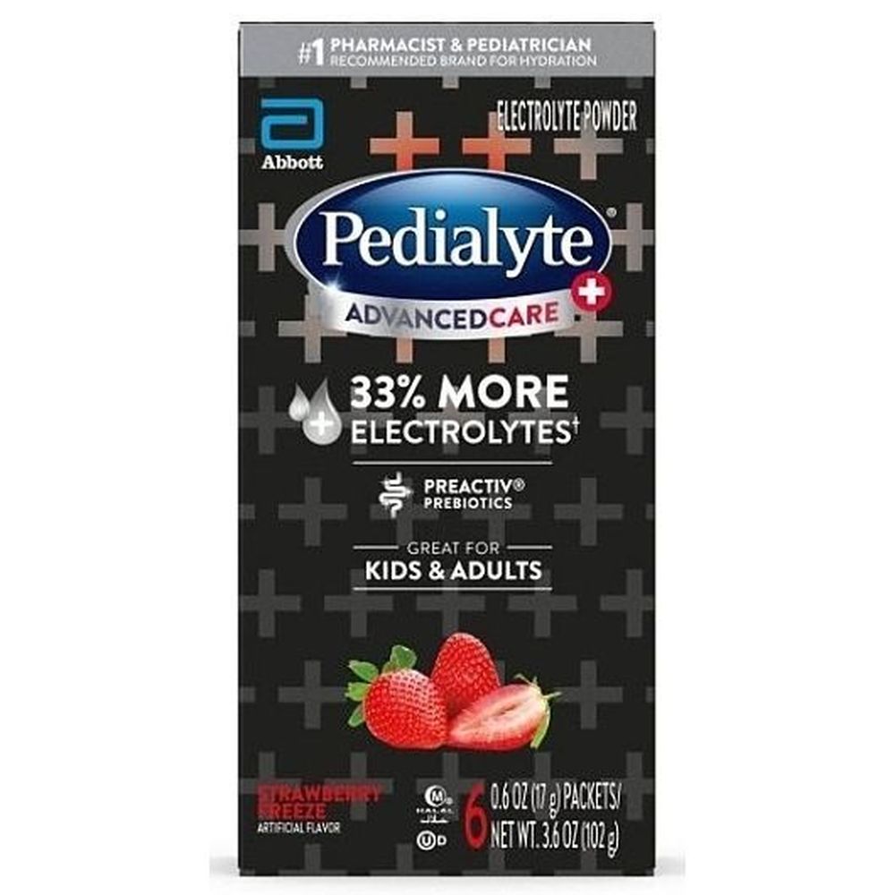 Pedialyte Advance Care Plus Strawberry Freeze Electrolyte Powder Packet ...