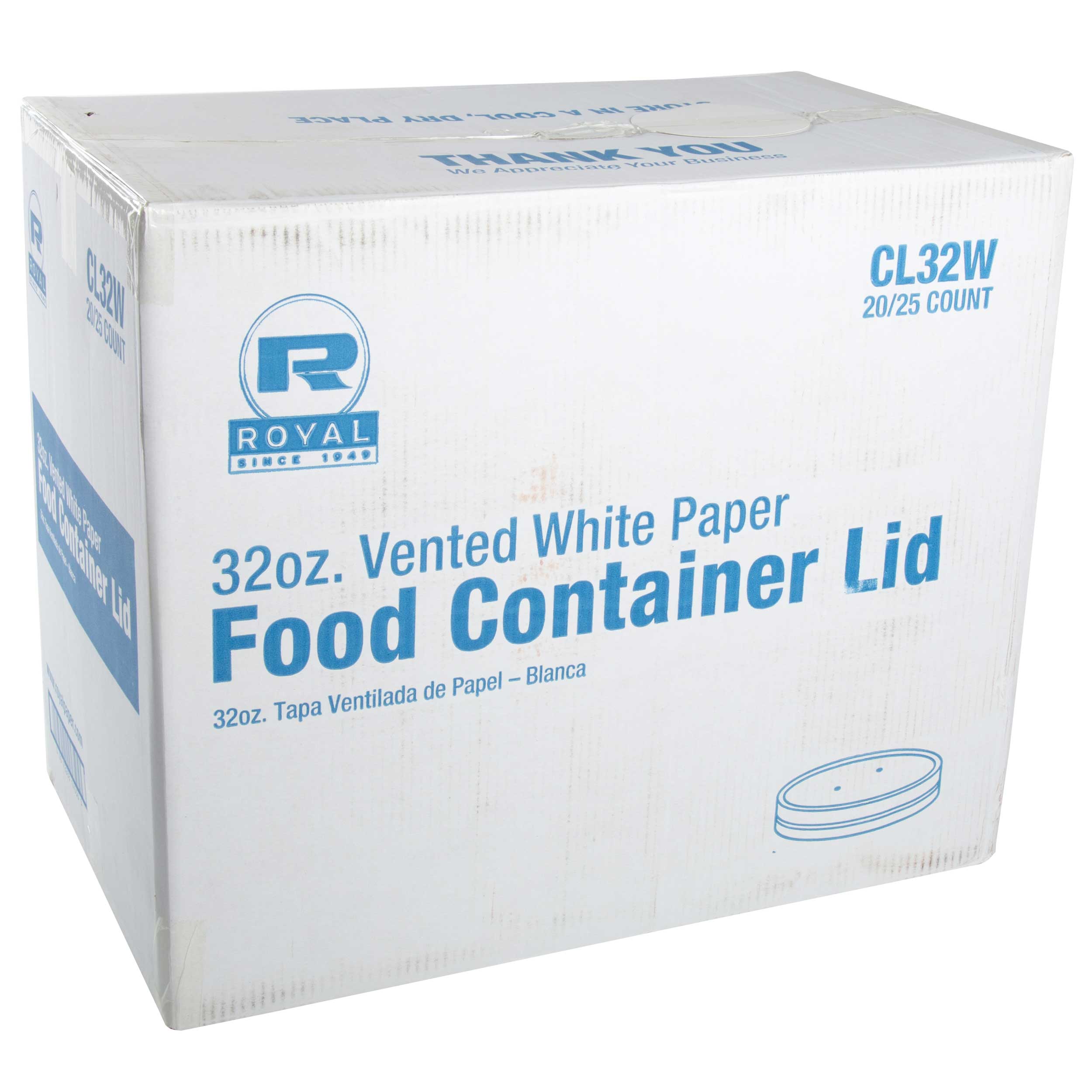 Royal White Vented Paper Food Container Lid, 32 Ounce -- 500 per case.
