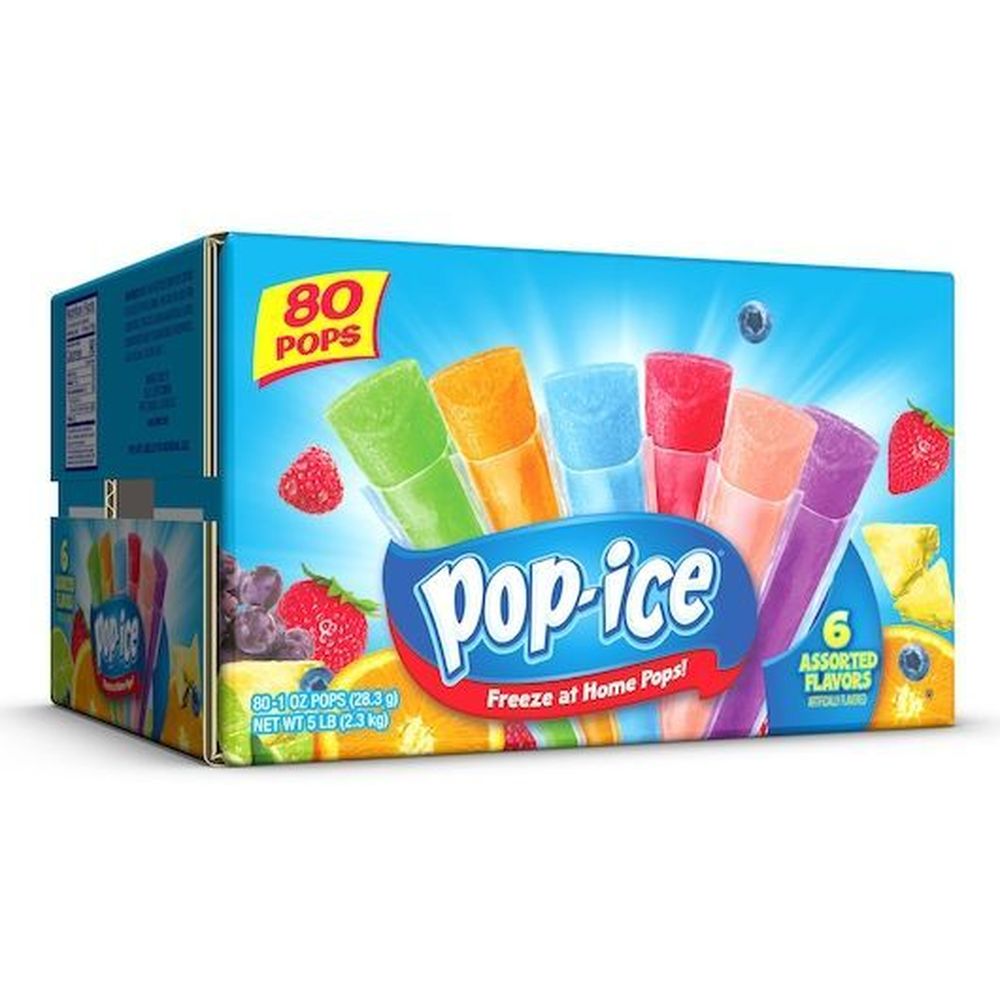 Pop Ice 6 Assorted Flavors 1 Ounce Ice Pops Variety Pack, 80 Count