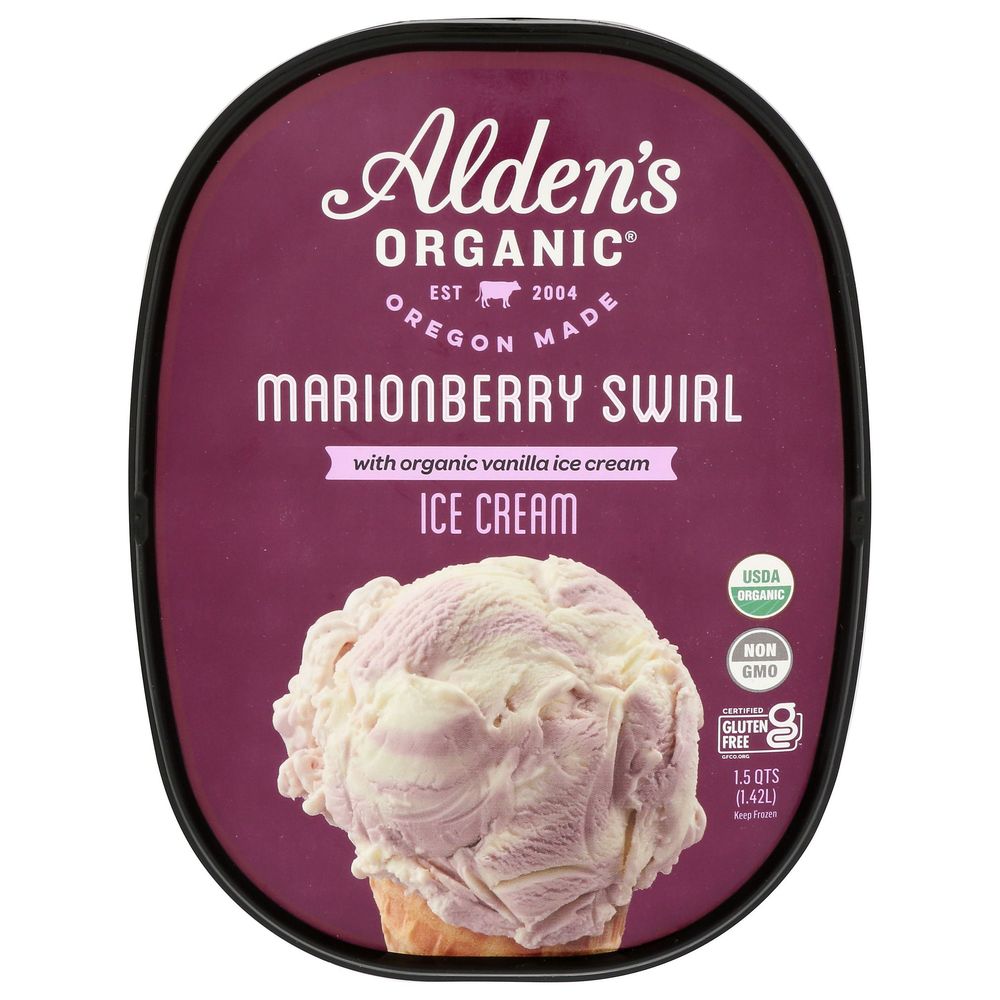 Aldens Organic Marionberry Swirl Ice Cream, 48 Fluid Ounce -- 3 per case