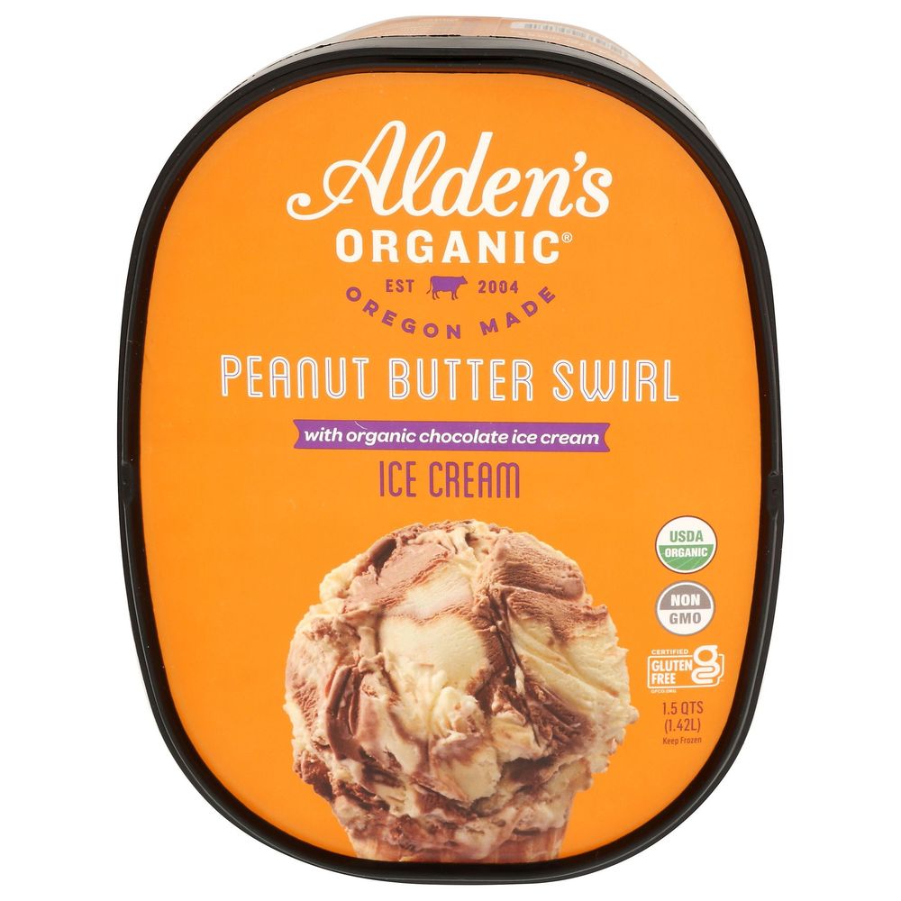 Aldens Organic Peanut Butter Swirl Ice Cream, 48 Fluid Ounce -- 3 per case