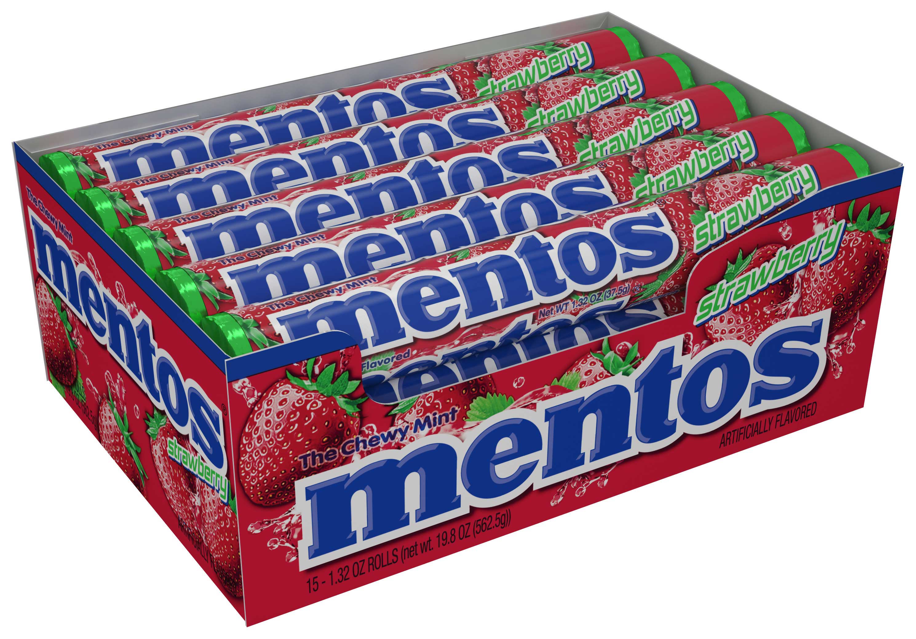 Mentos Chewy Mints Strawberry - box of 15 rolls, 24 boxes per case
