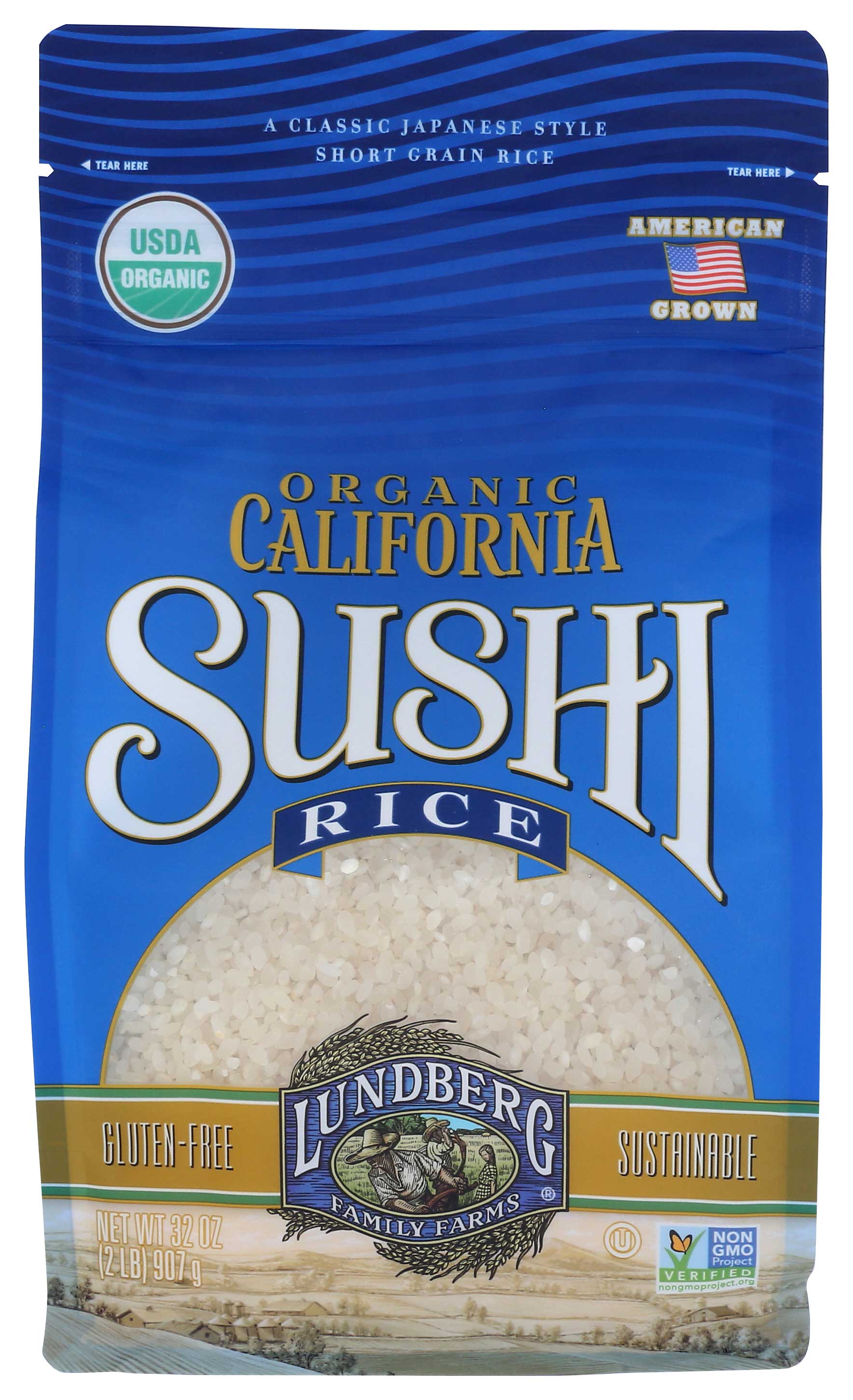 Lundberg Family Farms Org Sushi White Rice, 2 Pound -- 6 per case