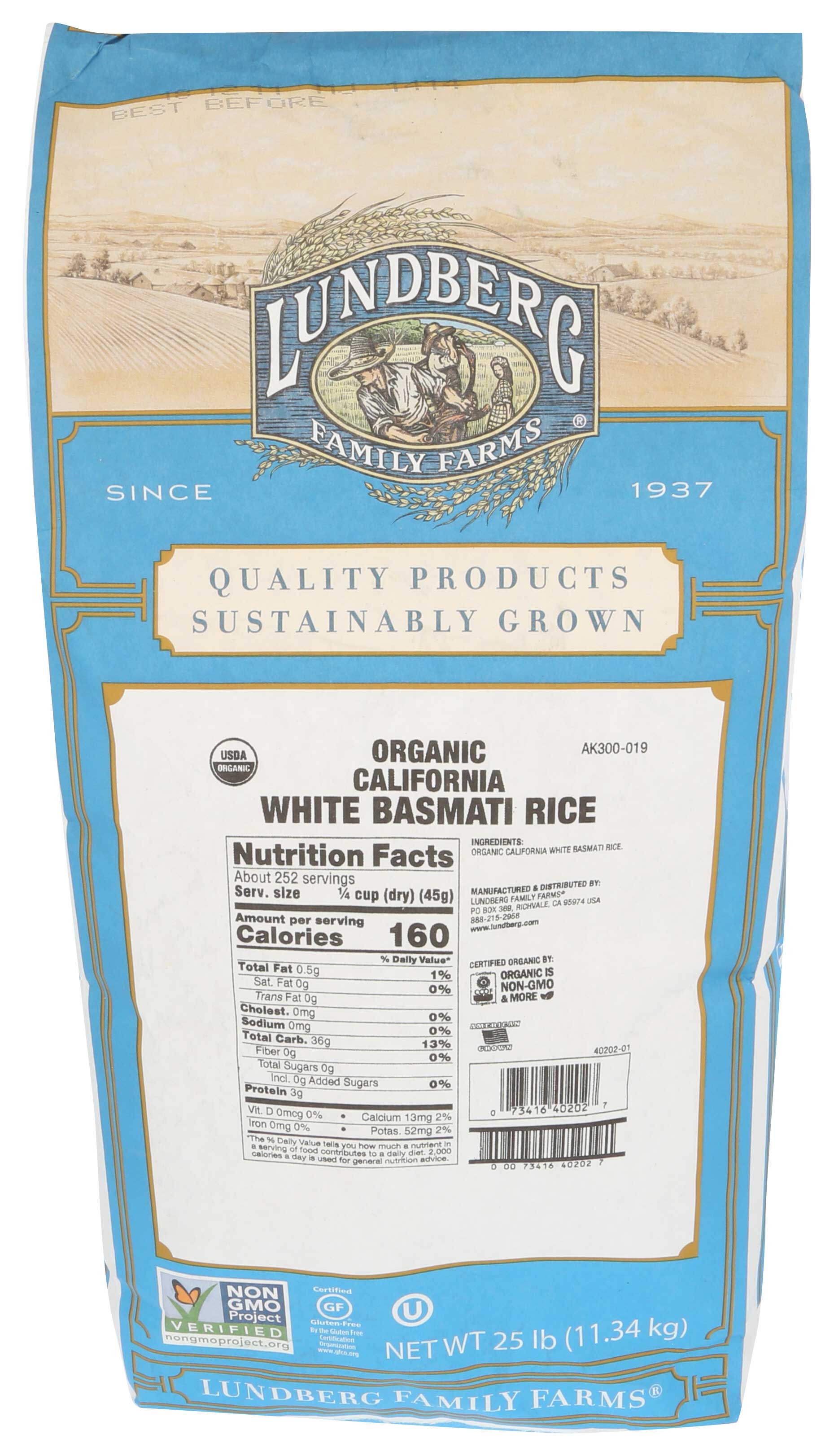 Lundberg Farms Organic White California Basmati Rice , 25 pound ...