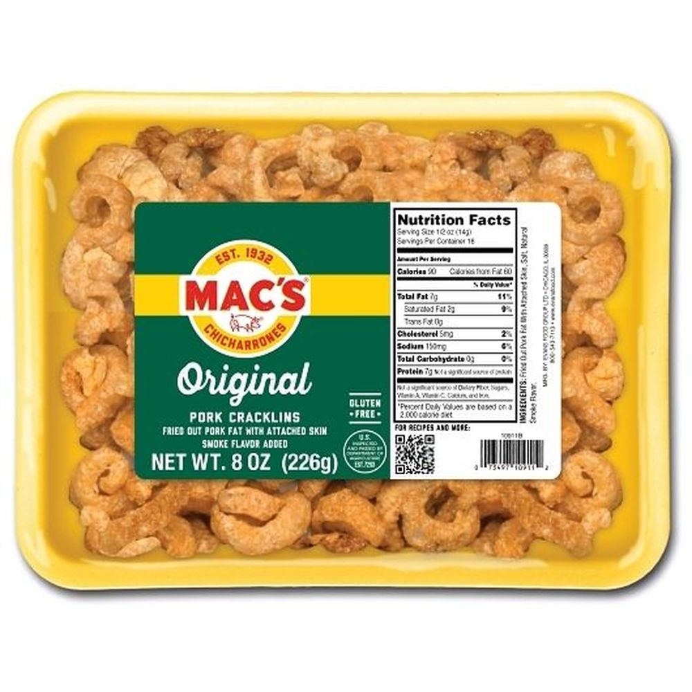 Macs Chicharrones Original Pork Cracklins, 8 Ounce Tray