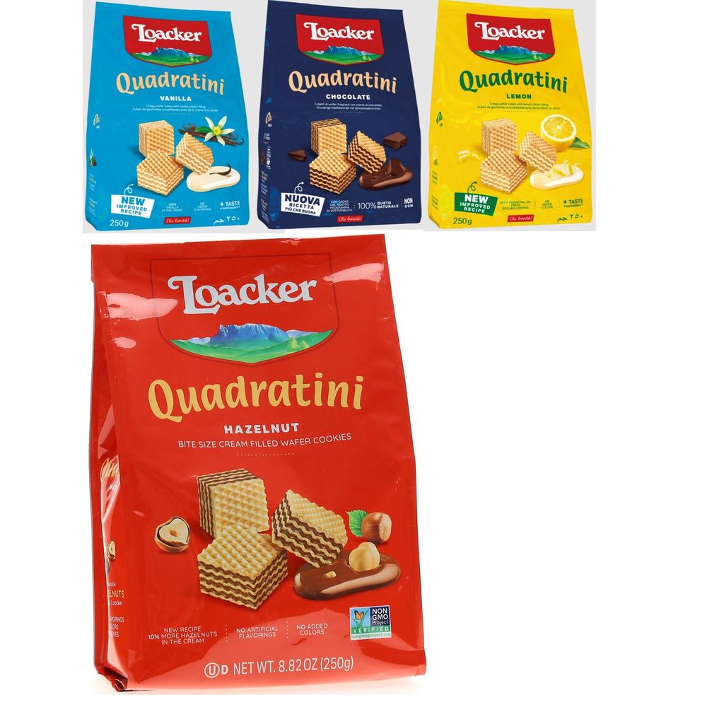 Loacker Quadratini Hazelnut Chocolate Vanilla Lemon Wafers, 8.82 Ounce ...