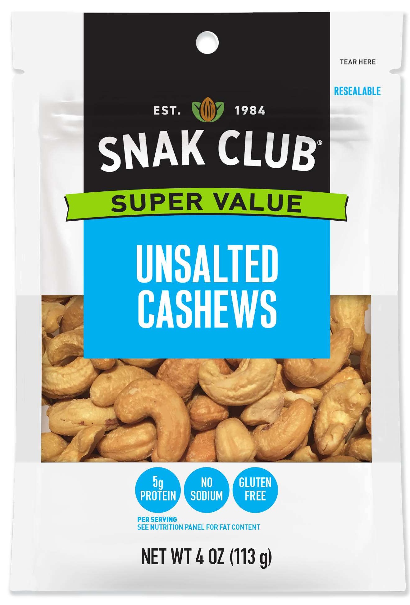 Century Snacks Super Value Unsalted Cashews, 4 Ounce -- 6 per case