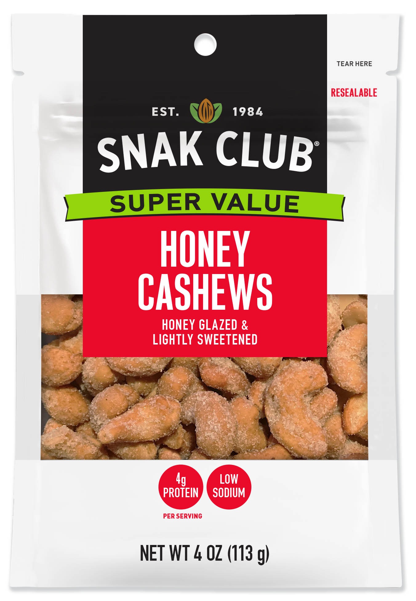Century Snacks Super Value Honey Cashews, 4 Ounce -- 6 per case