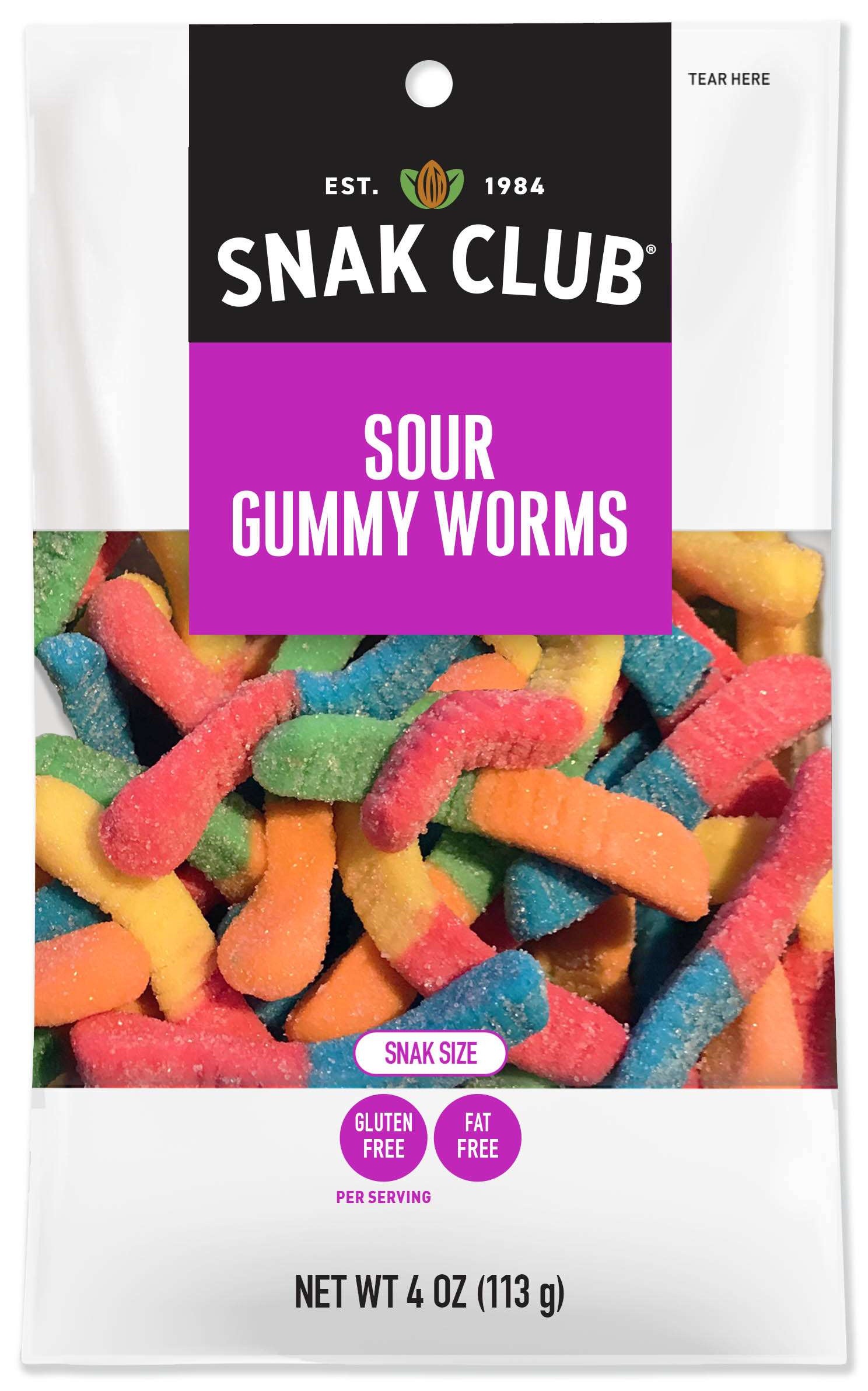 Century Snacks Snak Club Sour Gummy Worms, 4 Ounce Bag -- 12 per case