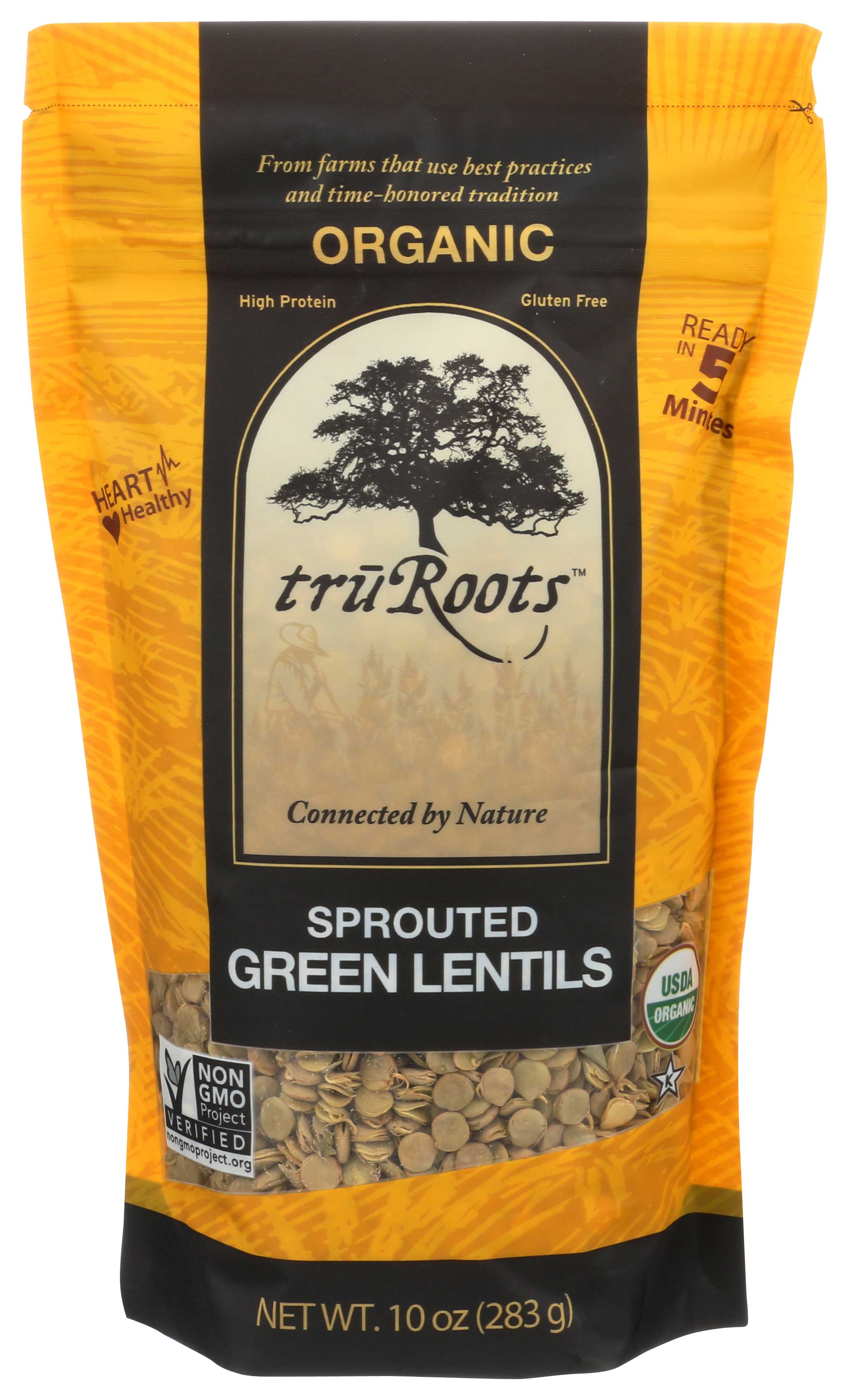 Truroots Organic Sprouted Green Lentil, 10 Ounce -- 6 per case.