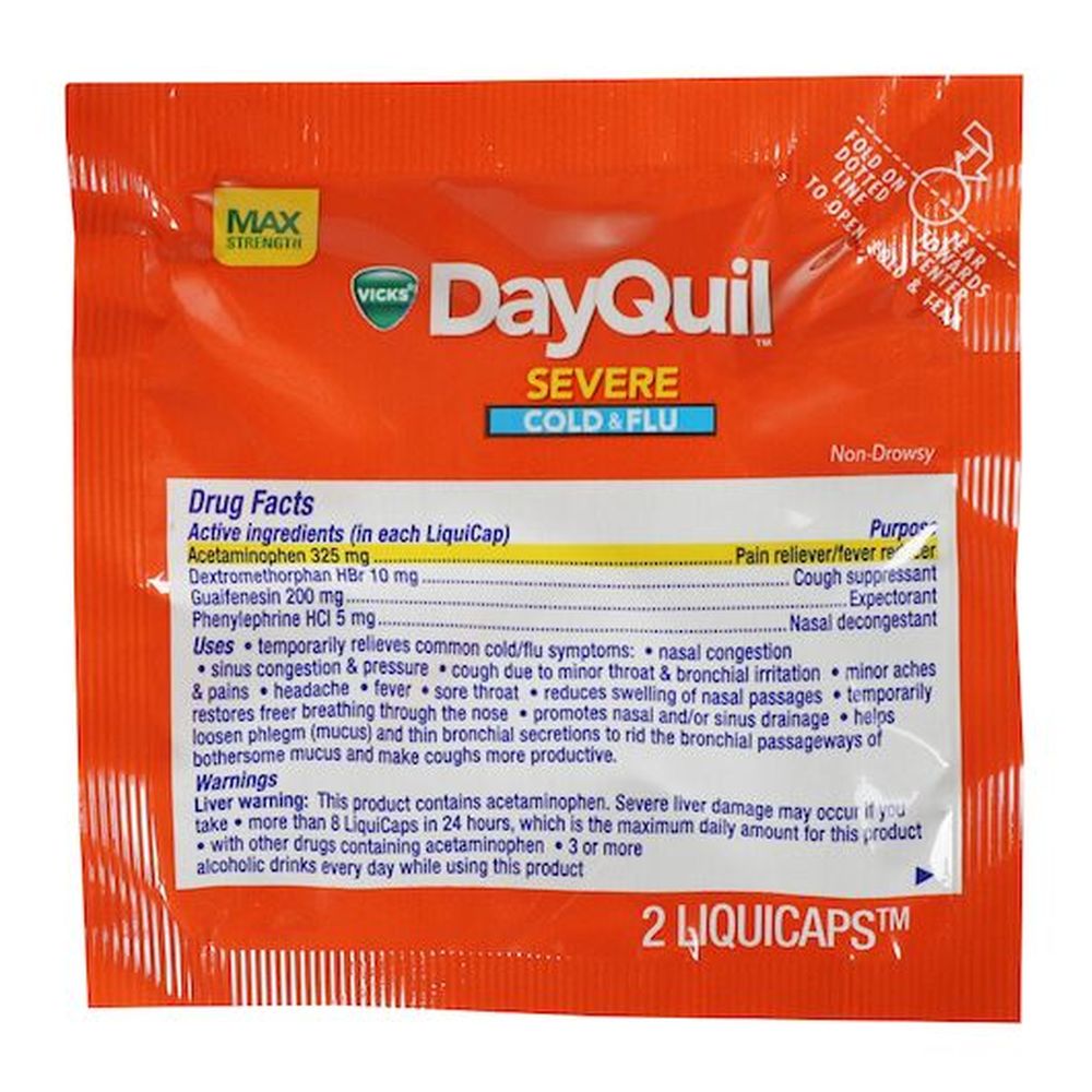 Vicks Dayquil Severe Max Strength Cold and Flu Liquid Caps - 2 per pack ...
