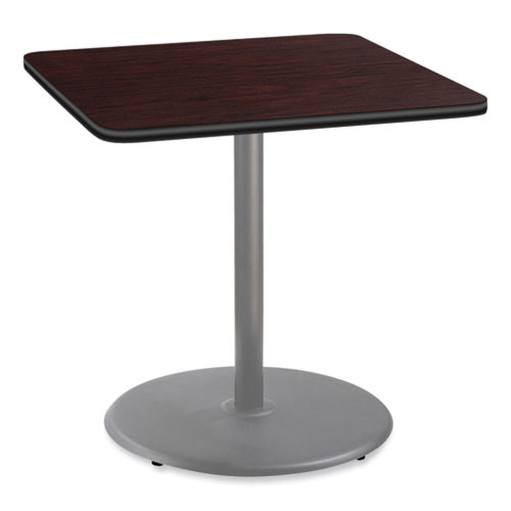 NPS Square Mahogany Top and Gray Round Base Cafe Table, 36 x 36 x 36 inch