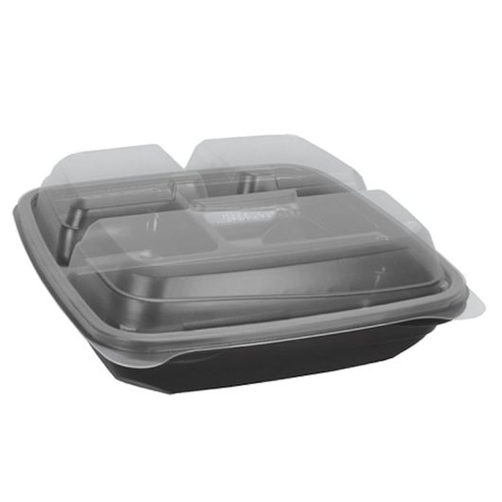 Blaze 8X8 inch Black 3 Compartment Container with Clear Hinged Lid, 84 ...