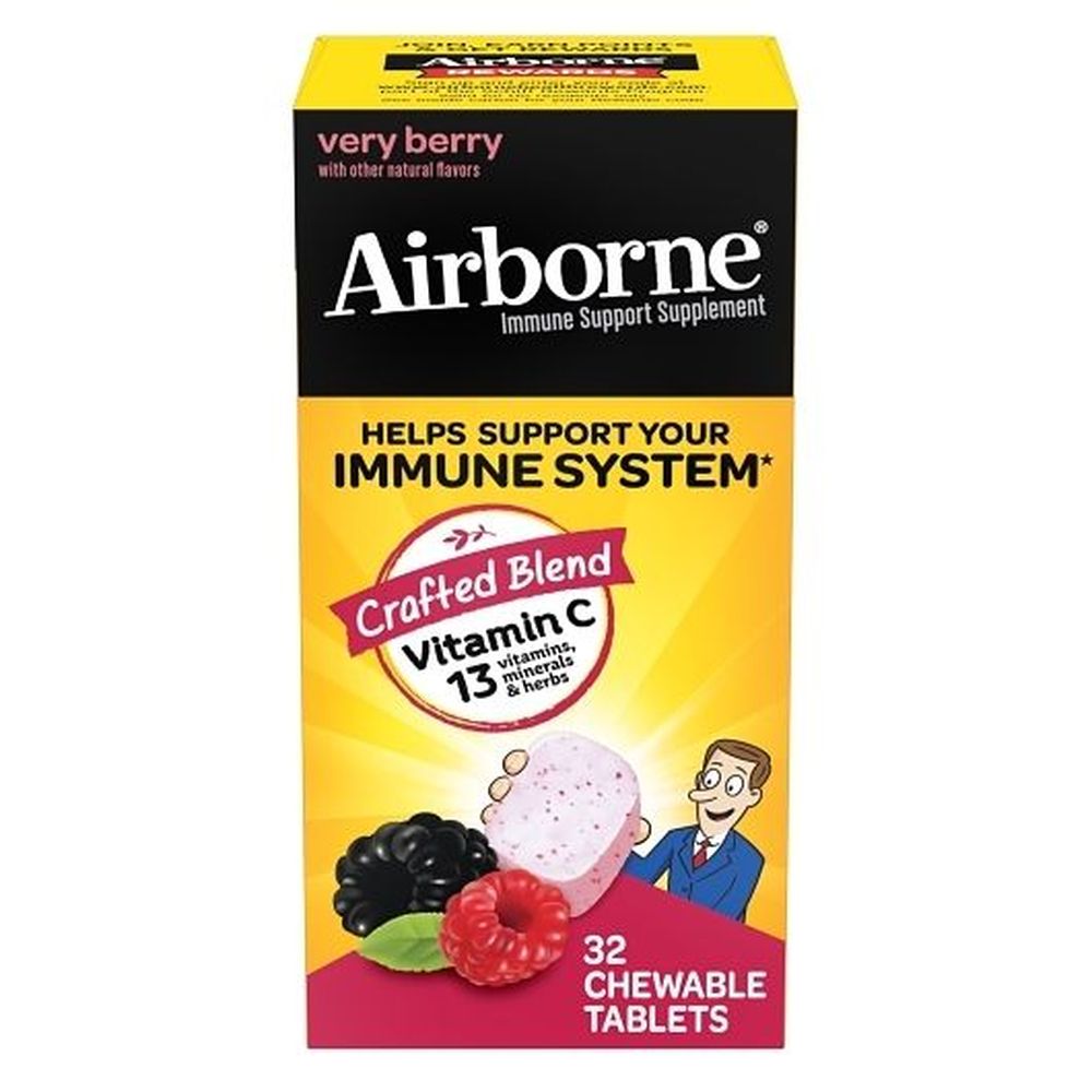 Airborne Very Berry Chewable Tablets for Immune System, 12 count - 3 ...