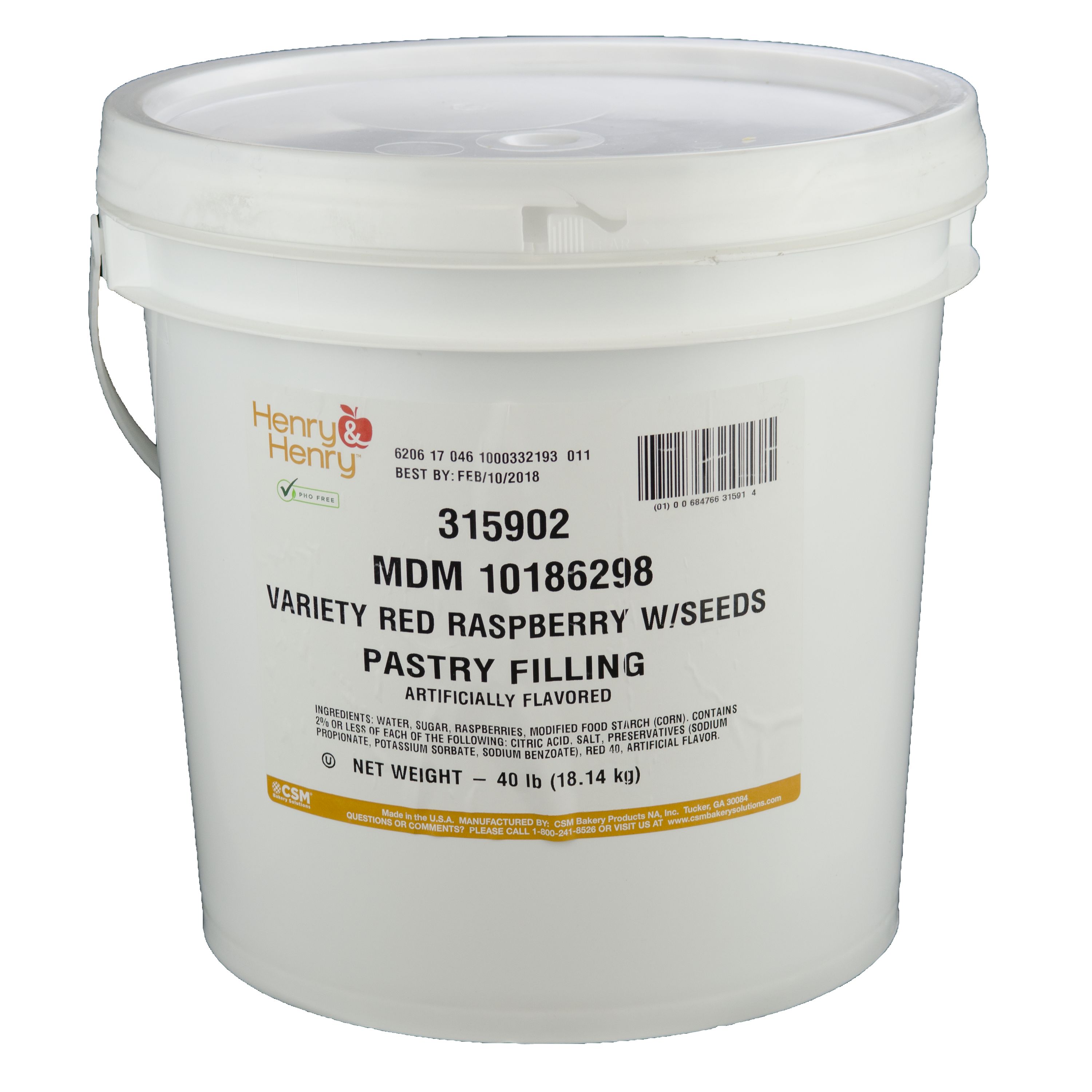 Henry and Henry Red Raspberry with Seed Pastry Filling, 40 Pound ...