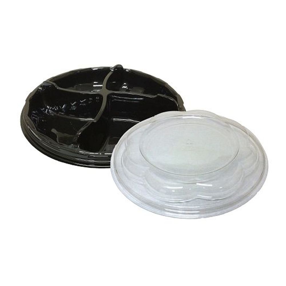 D and W Fine Pack 10.25 inch Round PET Black Four Compartment Bowl with ...