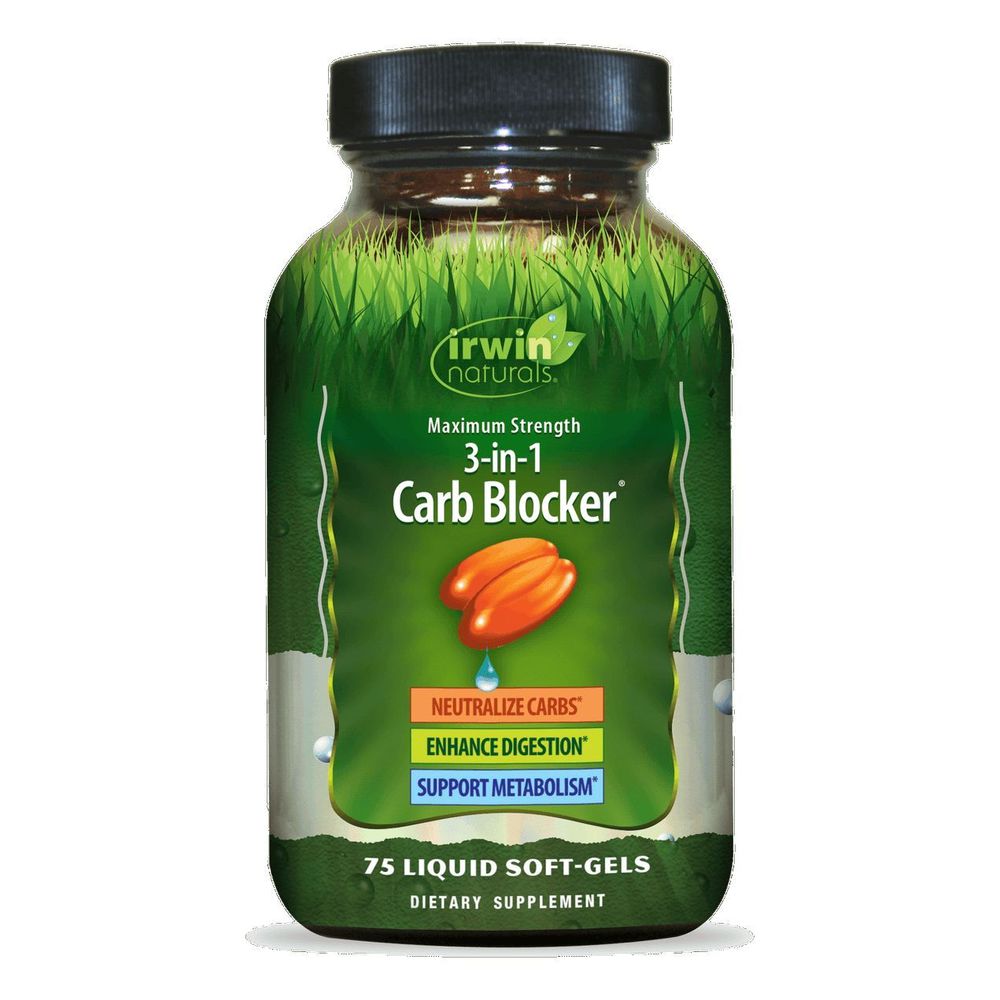 Irwin Naturals Maximum Strength 3-in-1 Carb Blocker Liquid Soft Gel, 75 ...