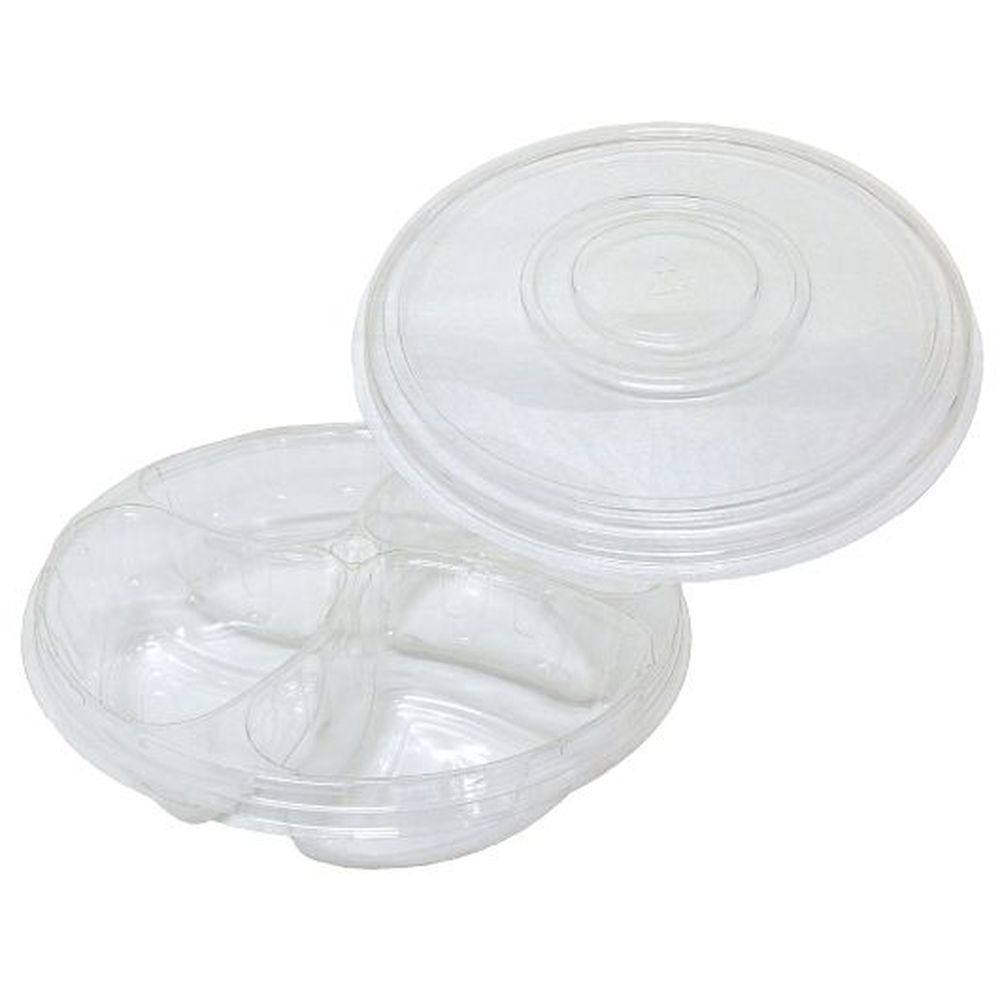 D&W Fine Pack 10.25 x 2.9 inch Round PET 4-Compartment Tray with Ring ...