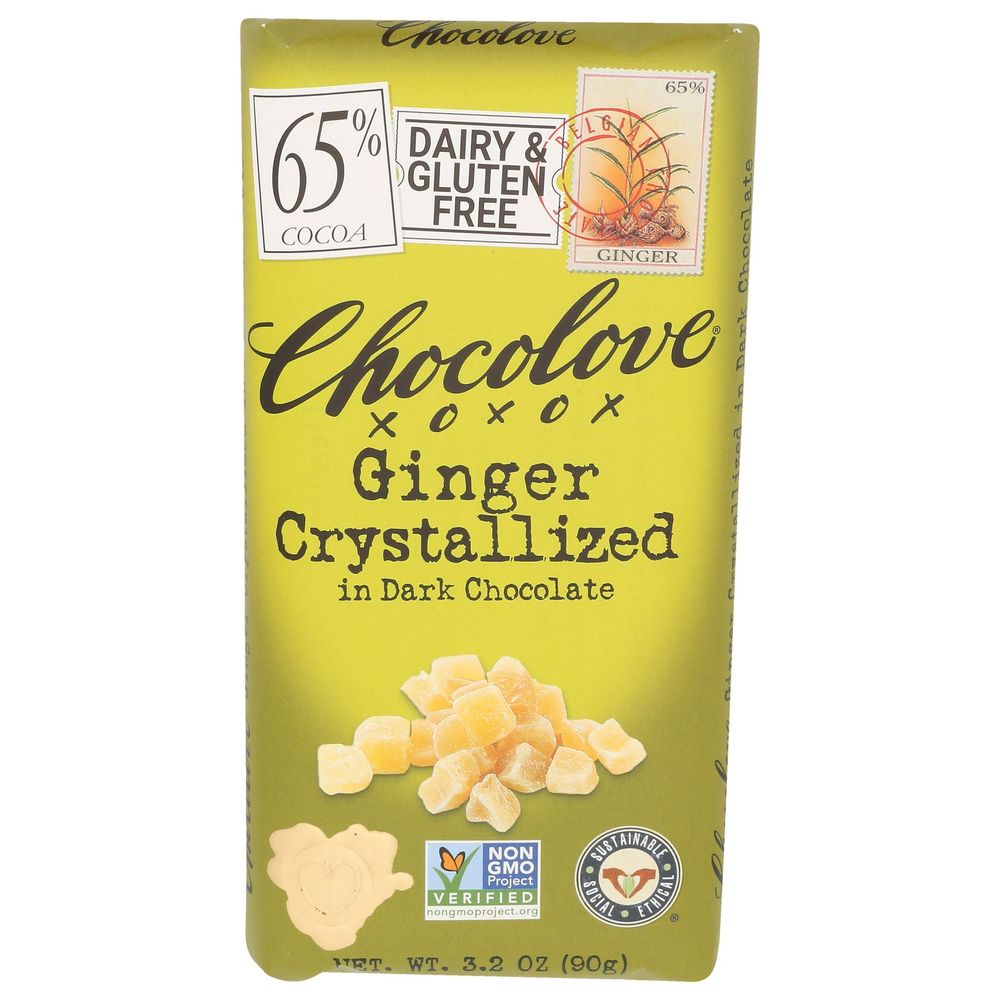 Chocolove Xoxox Premium Ginger Crystallized in Dark Chocolate Bar, 3.2 ...