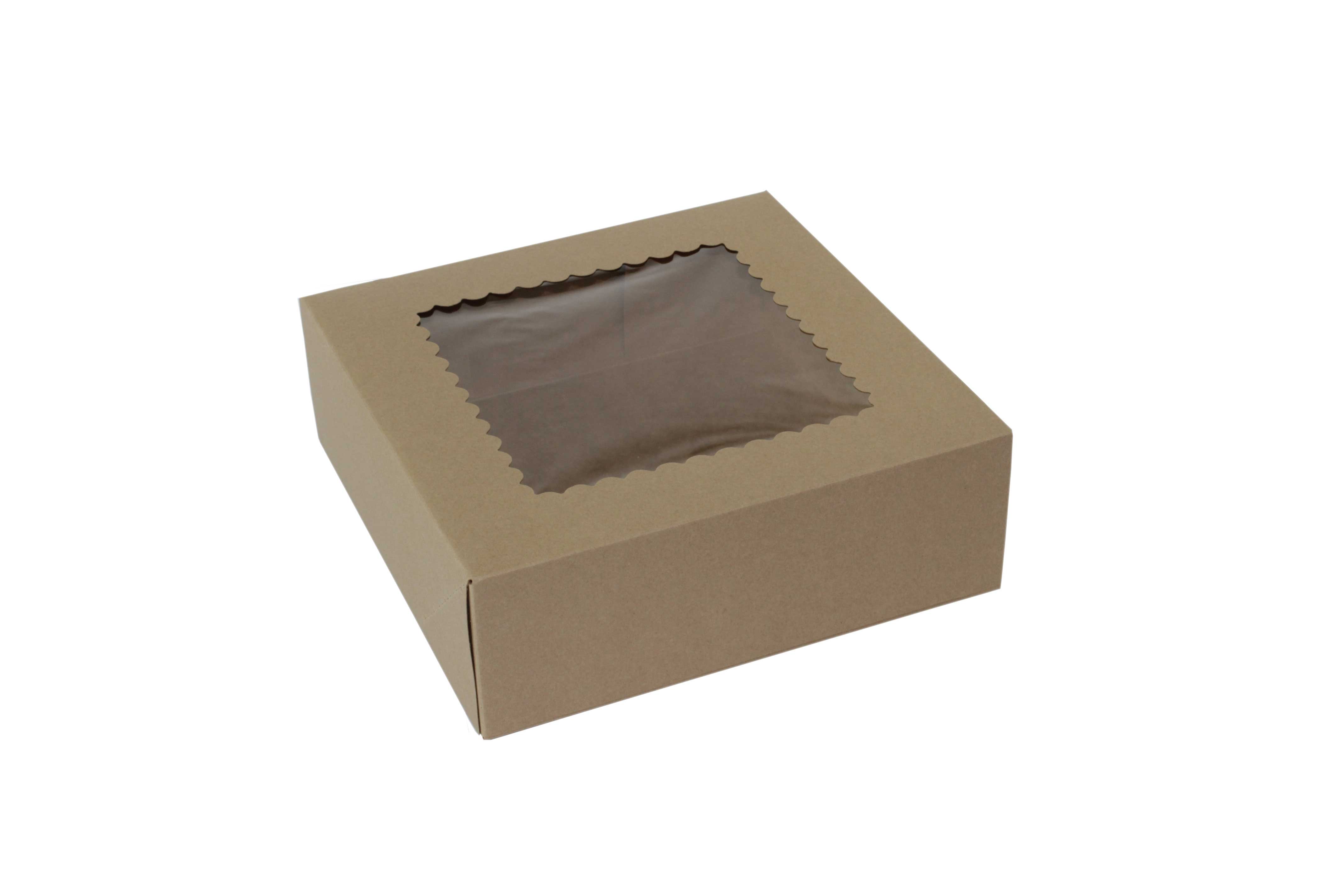 Boxit Windowed One Piece Kraft Bakery Box, 9 x 9 x 3 inch -- 200 per case.
