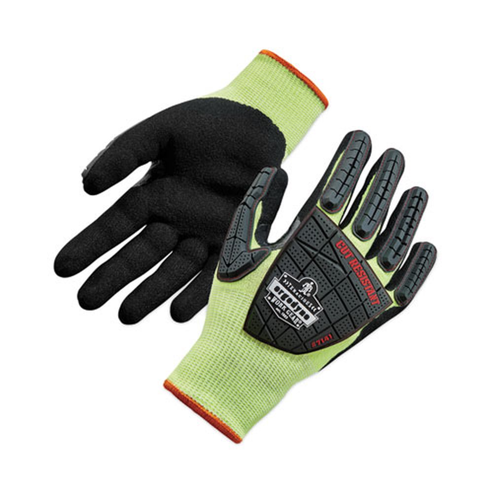 ergodyne ProFlex 7141 ANSI A4 DIR Lime Large Nitrile Coated Cut Resistant Gloves -- 72 pairs per ...