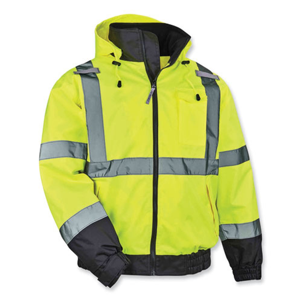 ergodyne GloWear 8379 Lime Large Class 3 Hi-Vis Fleece Lined Bomber Jacket