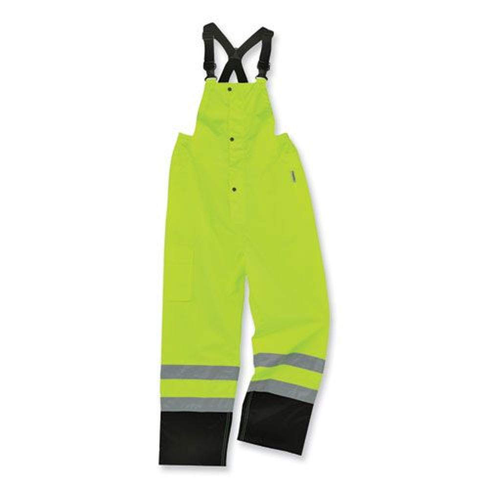 ergodyne GloWear 8918BK Lime Extra Large Class E Hi-Vis Rain Bibs Black Bottom